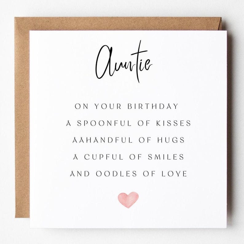 PRINTABLE Auntie Poem Birthday Card, Message Birthday Card, Pink Heart ...