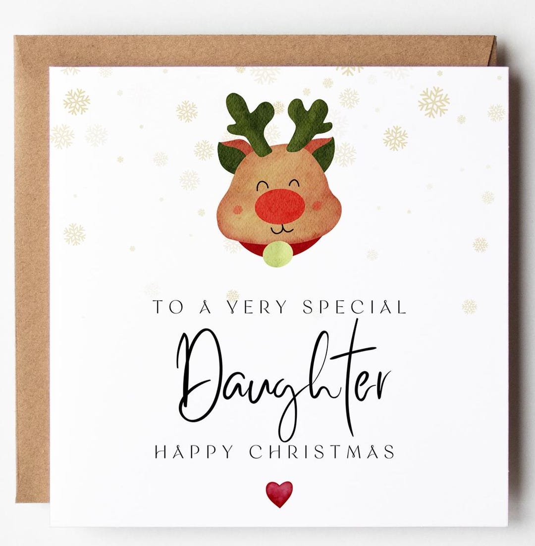 PRINTABLE Daughter Christmas Card, Cute Reindeer Card, Happy Christmas ...