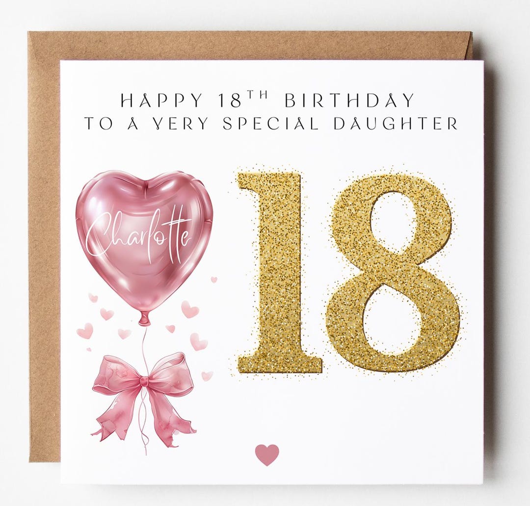Pink Balloon 18th Birthday Card: Glitter Numbers, Personalised Name - Etsy