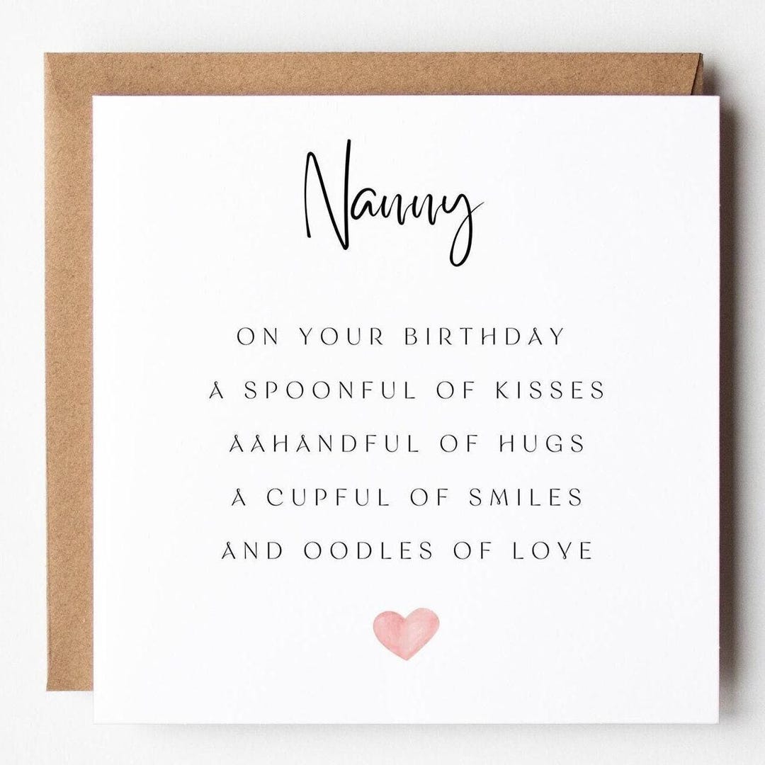 Nanny Poem Birthday Card, Message Birthday Card, Pink Heart, Simple ...