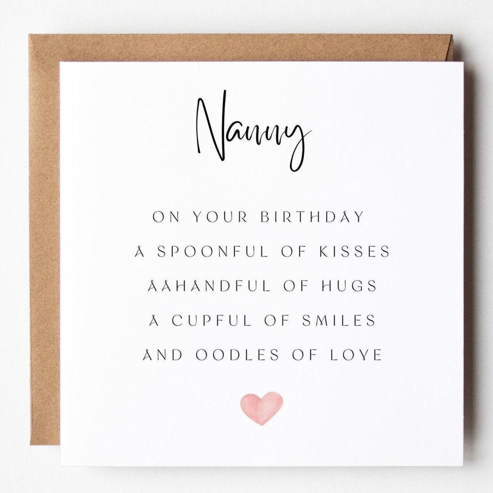 Nanny Poem Birthday Card, Message Birthday Card, Pink Heart, Simple ...