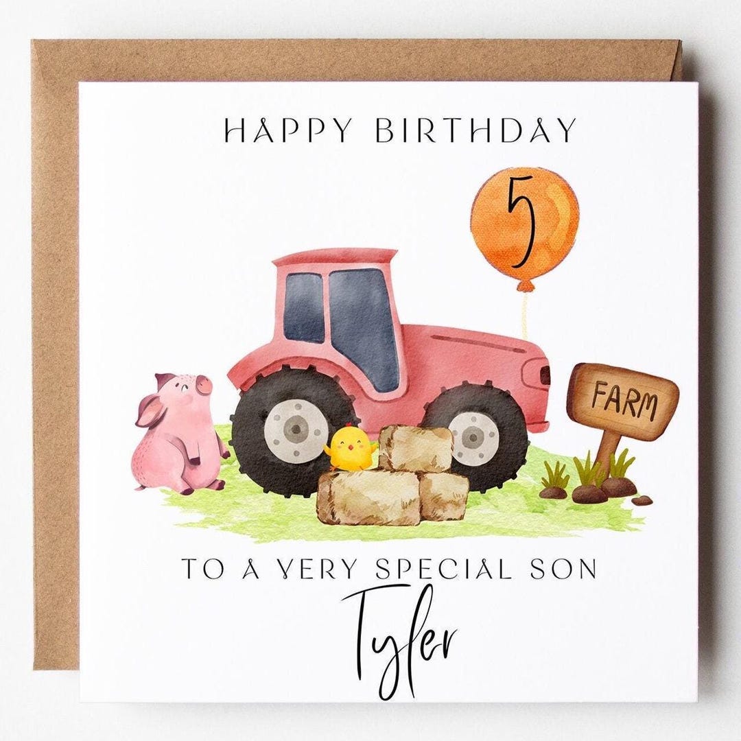 Red Tractor Birthday Card, Personalised Name Date, Farm Animals, Gift ...
