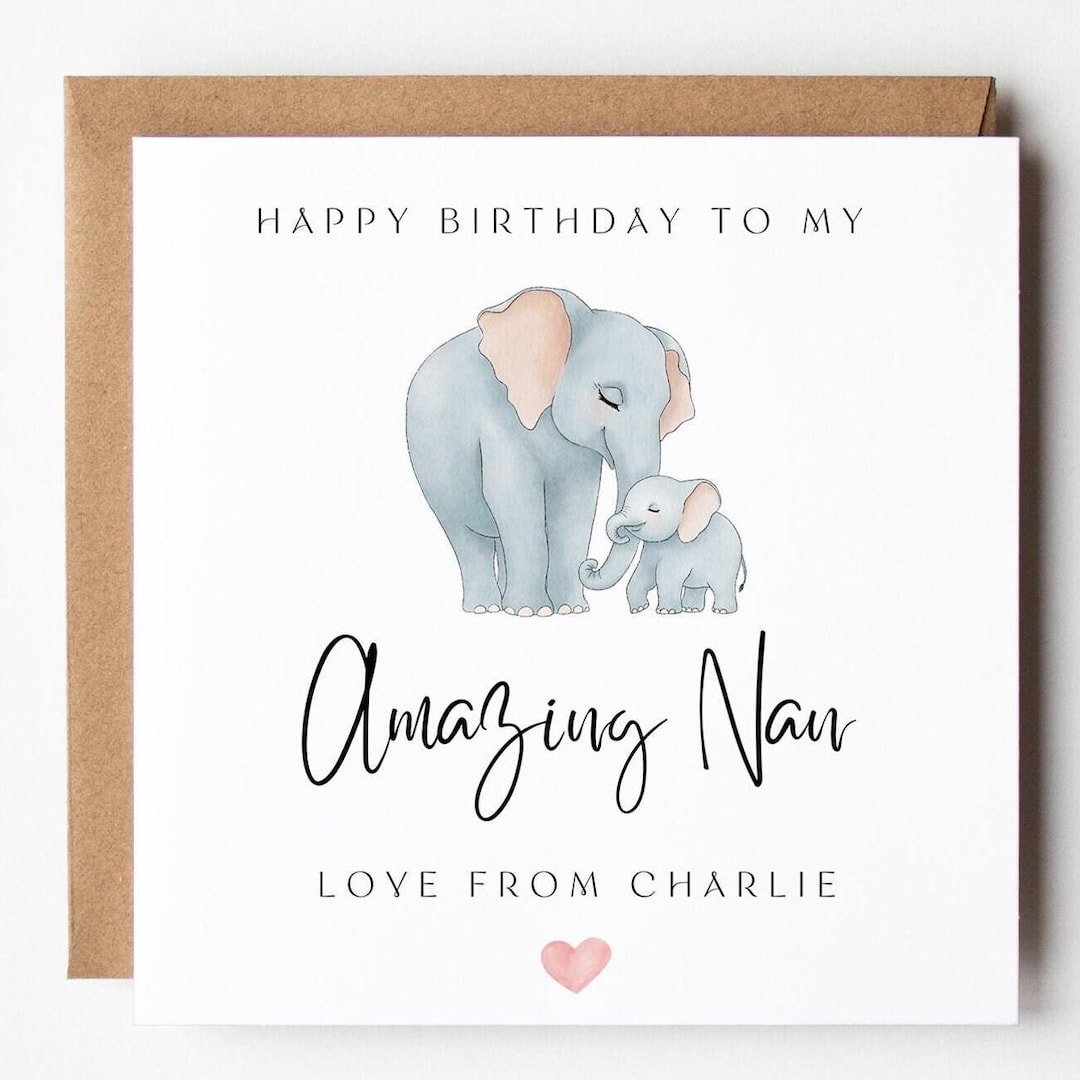 PRINTABLE Nan Birthday Card, Amazing Nan, Cute Elephant Birthday Card ...