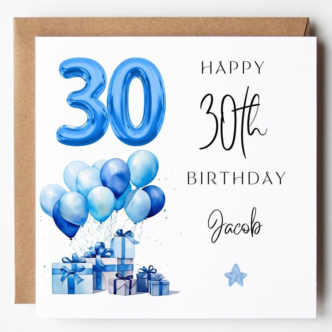 PRINTABLE Blue 30th Birthday Card, Blue Balloons & Presents ...