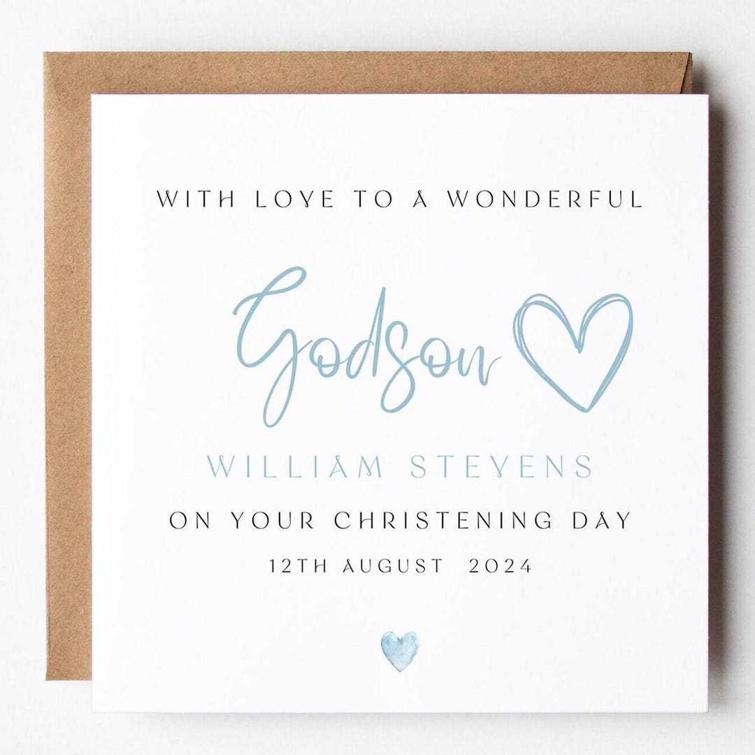 PRINTABLE Godson Christening Card, Church, Name Date, Simple Minimalist ...