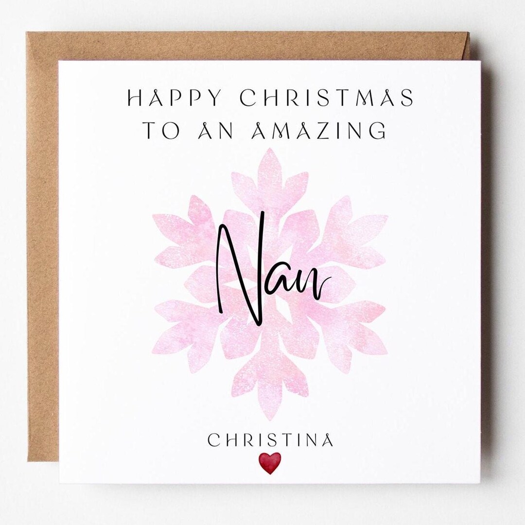 PRINTABLE Nan Christmas Card, Pink Snowflake, Personalised Name, Pink ...