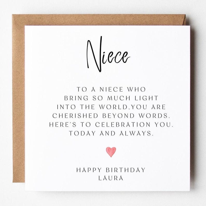 PRINTABLE Niece Poem Birthday Card, Message Birthday Card, Pink Heart ...