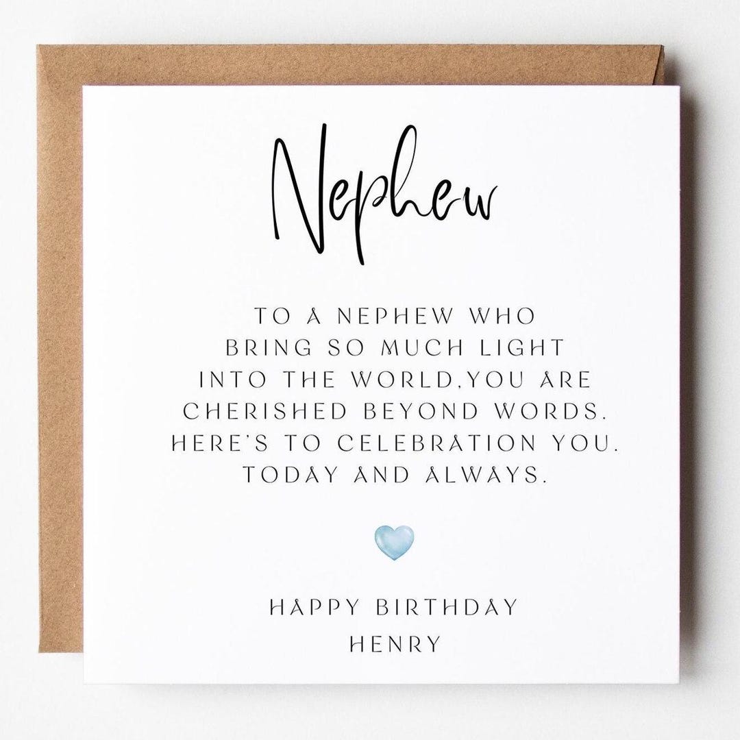 PRINTABLE Nephew Poem Birthday Card, Message Birthday Card, Blue Heart ...