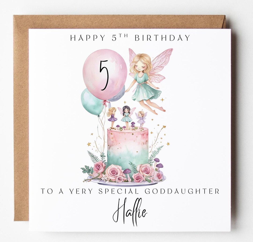 Goddaughter Fairy Birthday Card; Fairy Cake, Any Age, Personalised Name ...