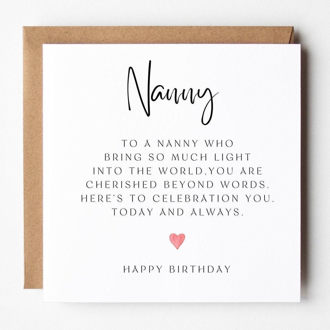 Personalized Nanny Birthday Card: Pink Heart, Minimalist Design - Etsy