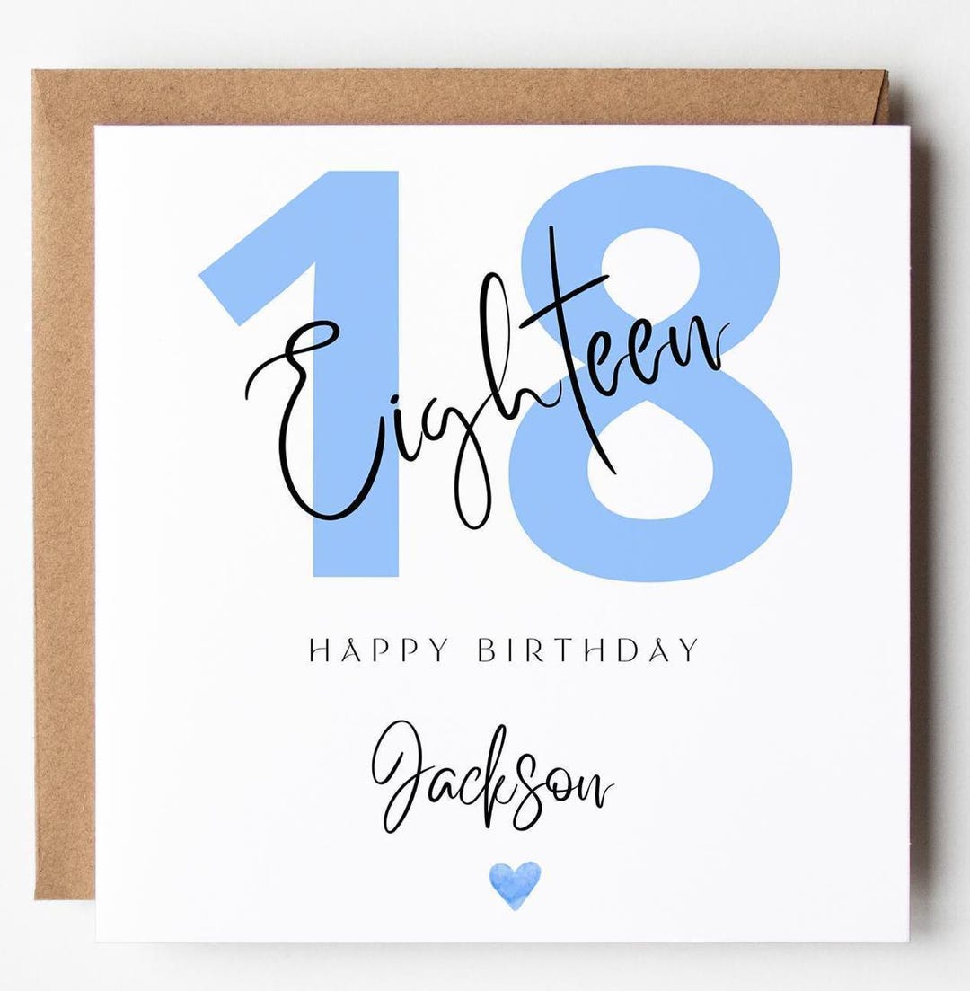 Personalized 18th Birthday Card: Blue Eighteen Card - Etsy