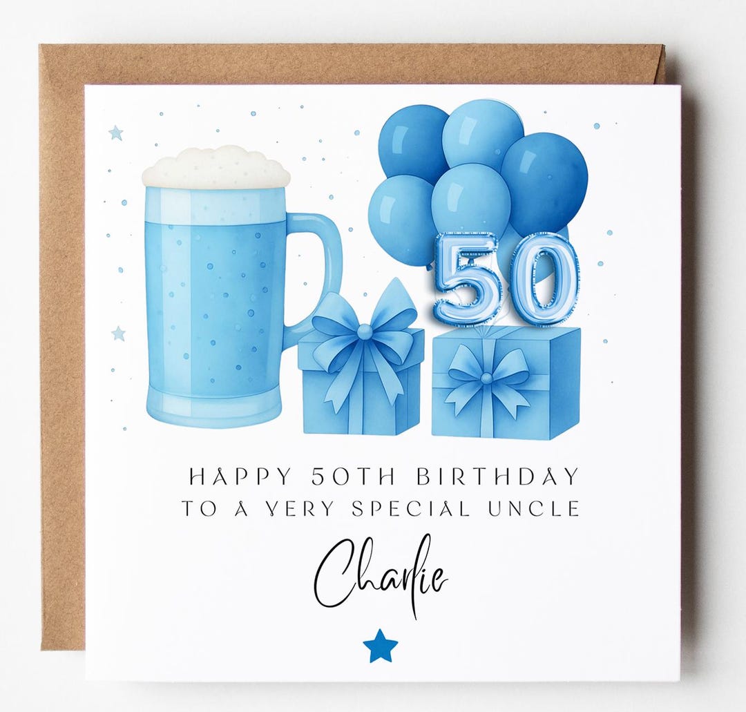 Personalised Blue Beer 50th Birthday Card - Etsy