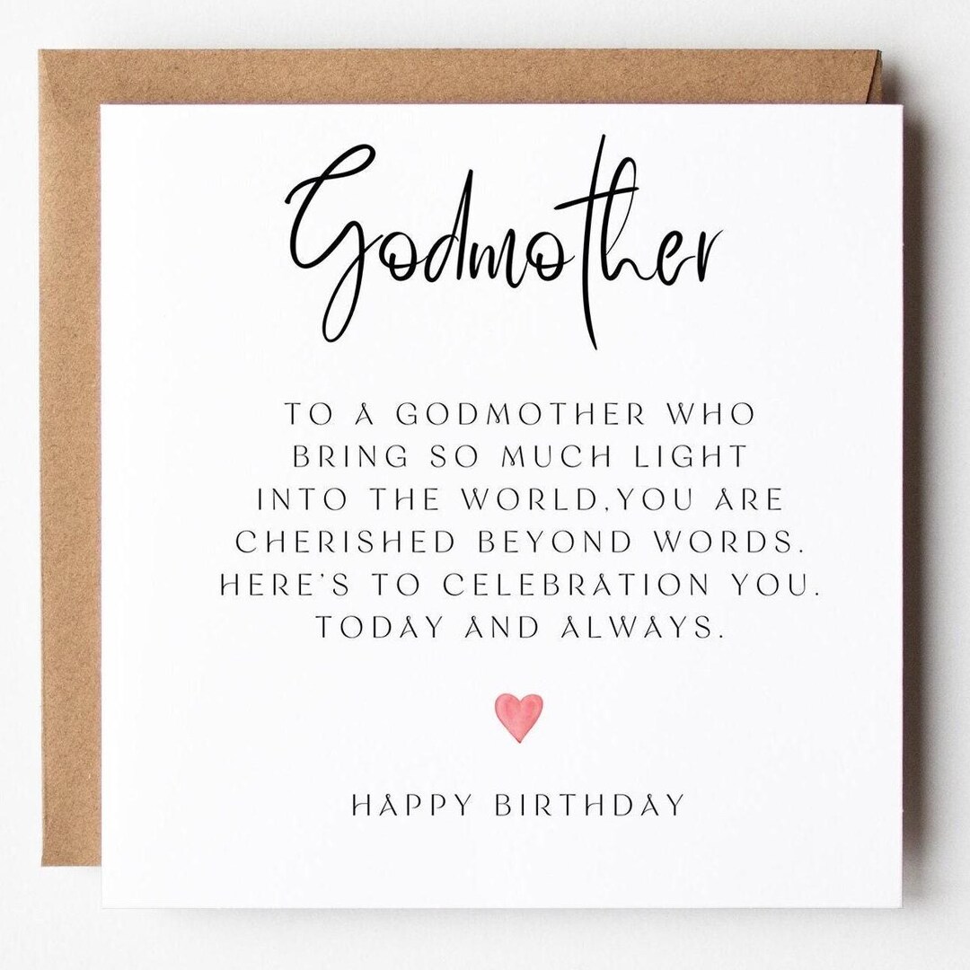Godmother Poem Birthday Card, Message Birthday Card, Pink Heart, Simple ...