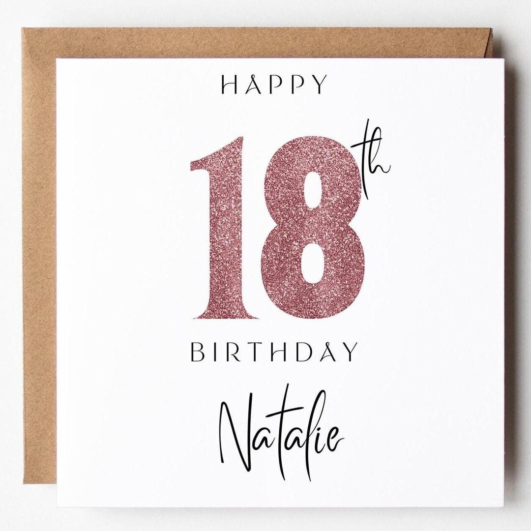 Rose Gold 18th Birthday Card, Pink Glitter, Happy Birthday, Gift for ...