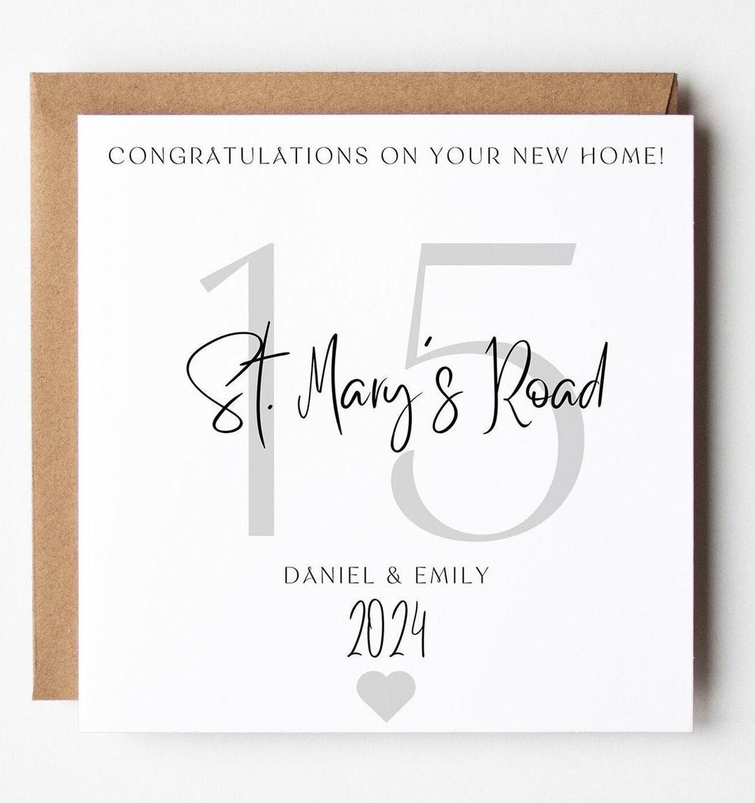 New Home Card, Grey Street Name, House Number Card, Personalised Name ...
