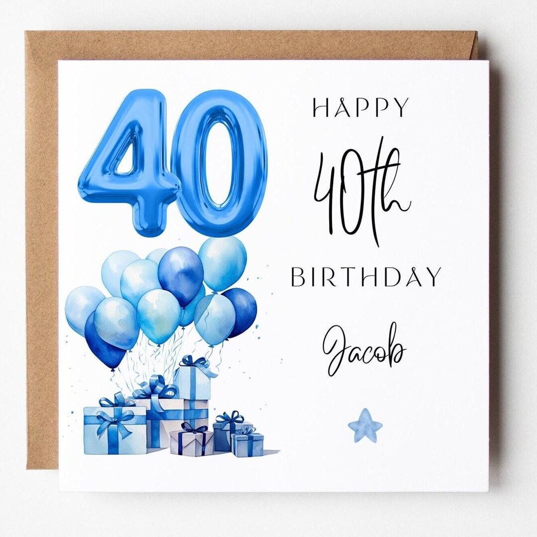 PRINTABLE Blue 40th Birthday Card, Blue Balloons & Presents ...