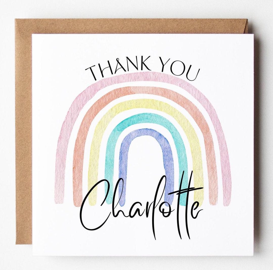 PRINTABLE Rainbow Thank You Card, Personalised Name, Thanks for ...