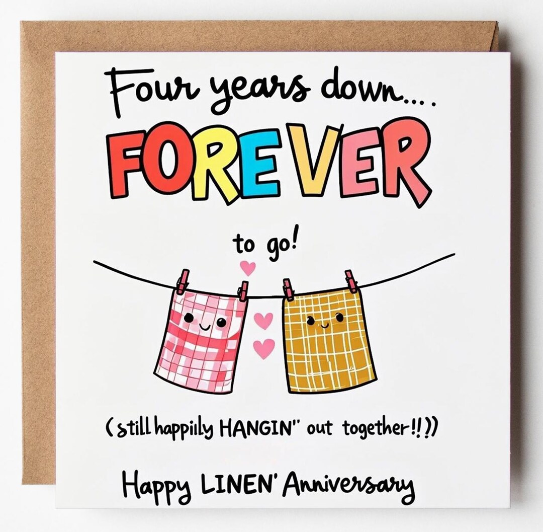 4 Years Anniversary Card, Linen Anniversary, Funny Card, Four Years ...