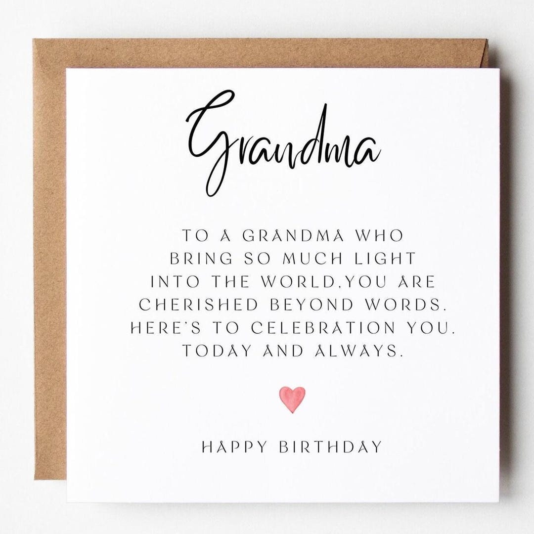 Grandma Poem Birthday Card, Message Birthday Card, Pink Heart, Simple ...