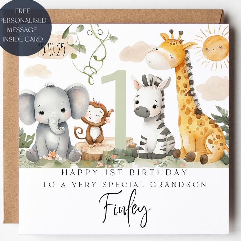 Animal Card 1st Birthday - Etsy UK