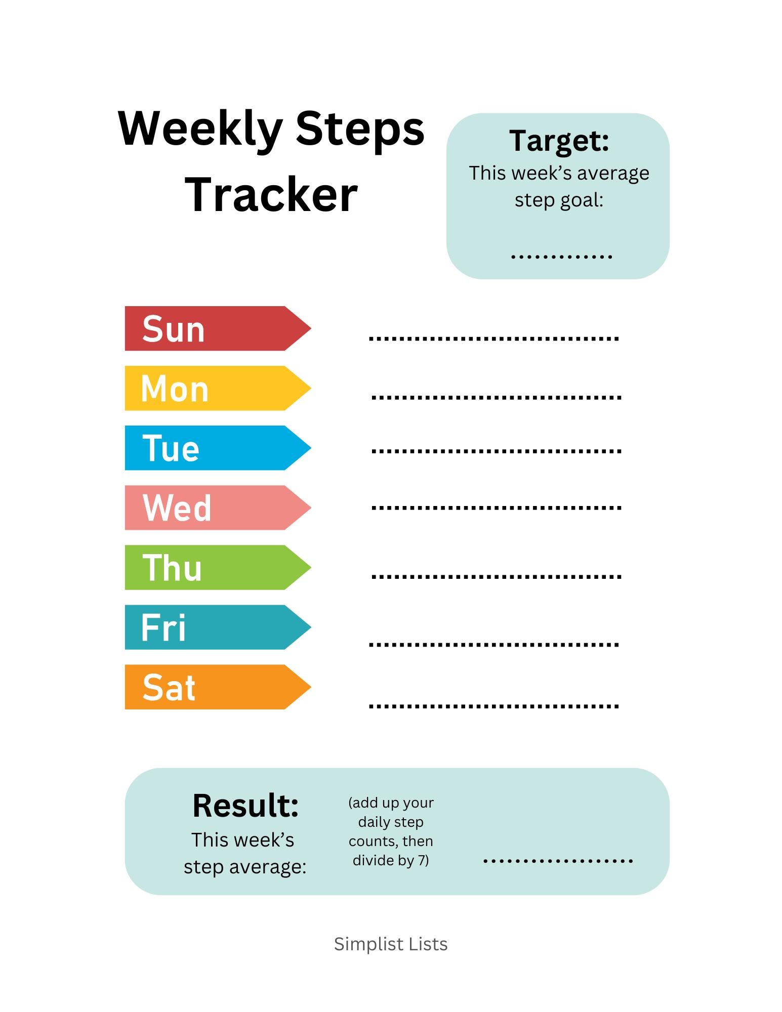 Weekly Step Average Tracker (printable) | Track Your Weekly Step ...