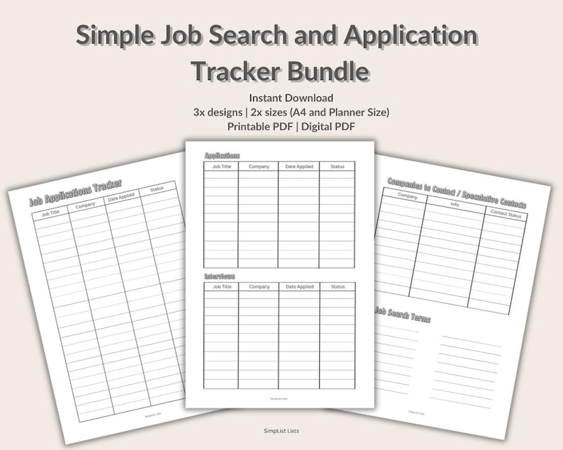 Job Application Tracker Printable Bundle Editable Job Search ...
