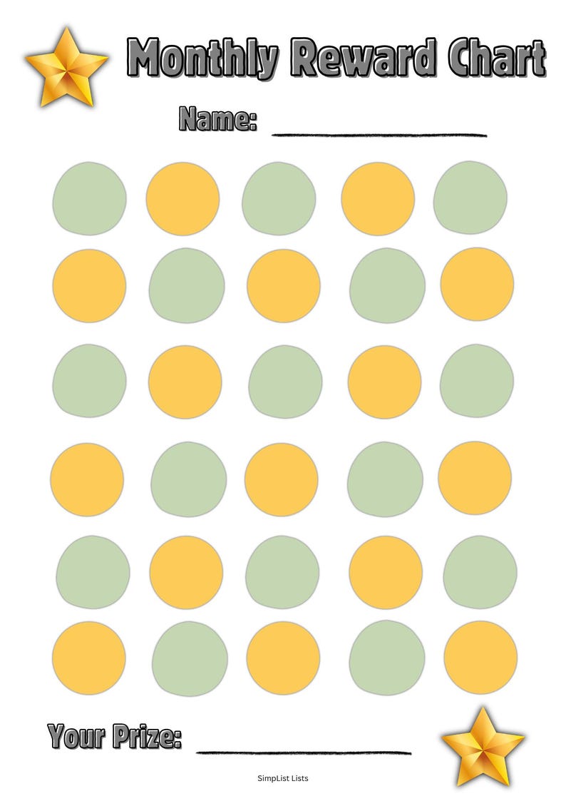 Printable Kids Monthly Reward Chart for Home – Fun Goal Tracker and ...