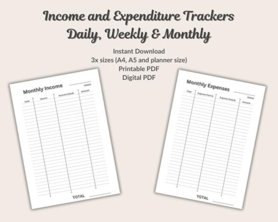 Minimalist Income and Expenses Tracker Bundle: Daily, Weekly, Monthly ...
