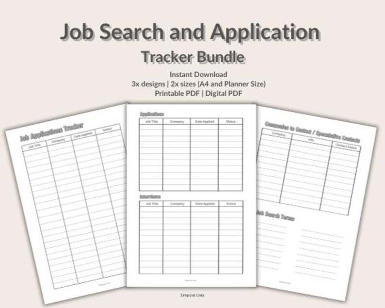 Job Application Tracker Printable Bundle: Editable Job Search Planner ...