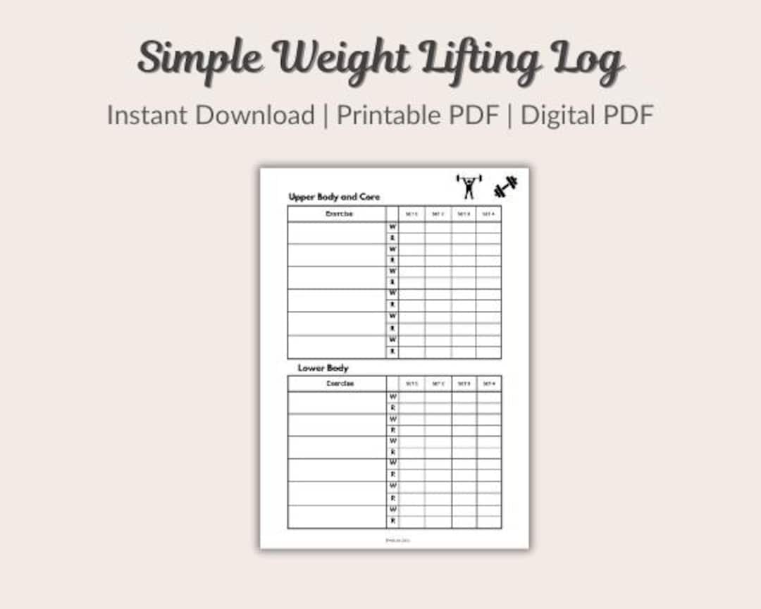 Simple Weight Tracker Log | Track Weight, Reps & Sets | Workout ...