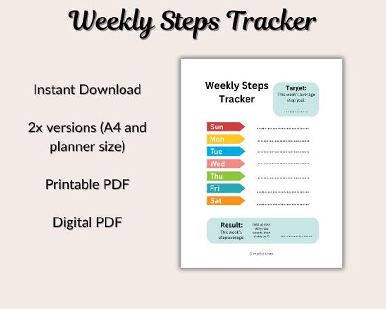 Weekly Step Average Tracker (printable) | Track Your Weekly Step ...