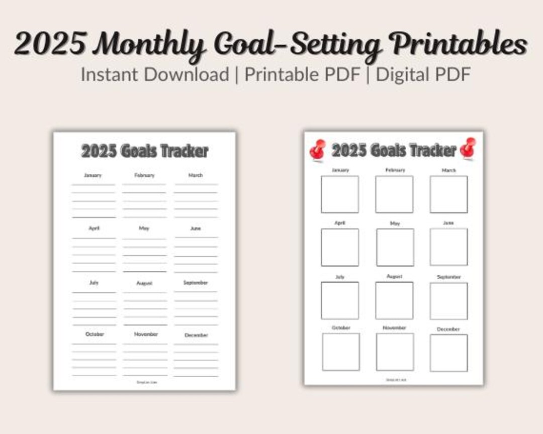Printable 2025 Monthly Goals Tracker With Written and Visual Goal ...