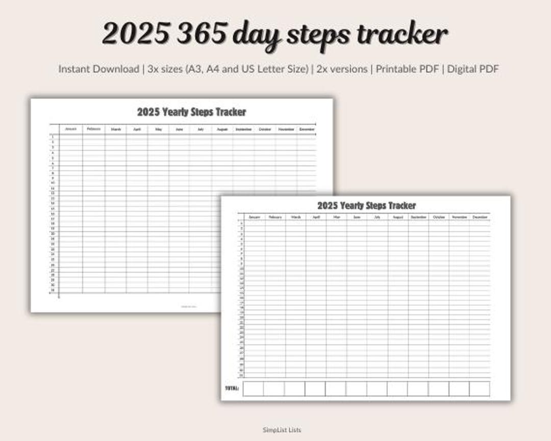 365 Day Step Tracker | Yearly Tracker | Printable and Digital | 2 ...