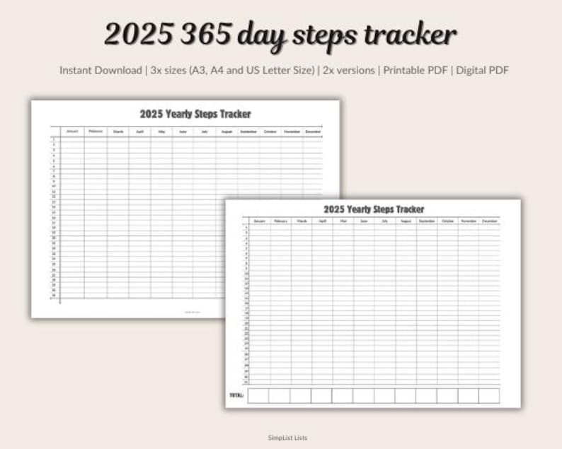365 Day Step Tracker | Minimalist Fitness Journal (PDF) - Etsy