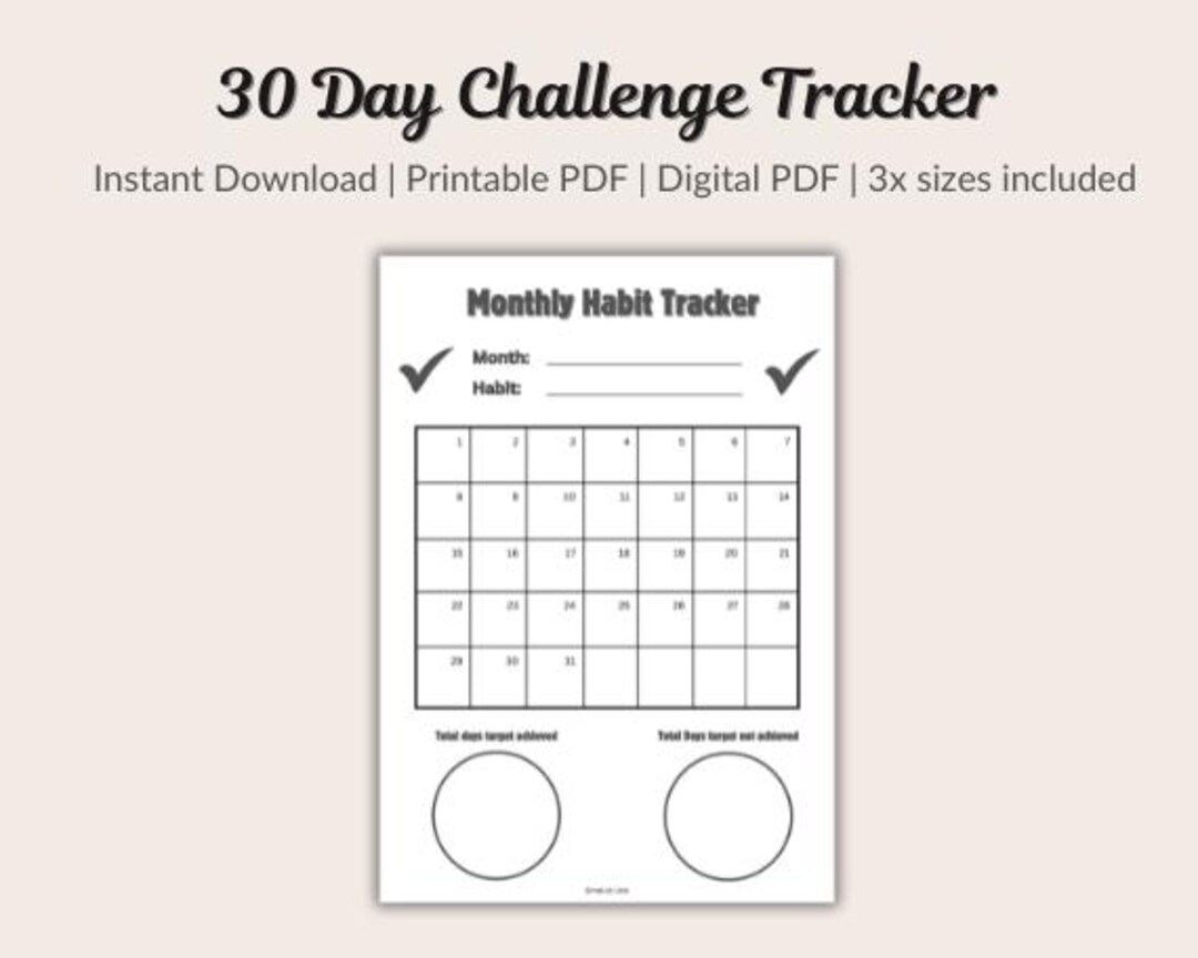 30 Day Challenge Tracker Template for Habit Building and Goal Setting ...