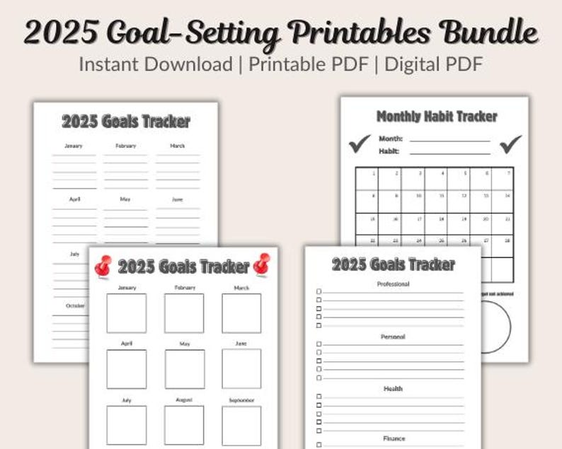 2025 Goals Tracker Bundle Printable | A4 and A3 Size Goal Setting ...