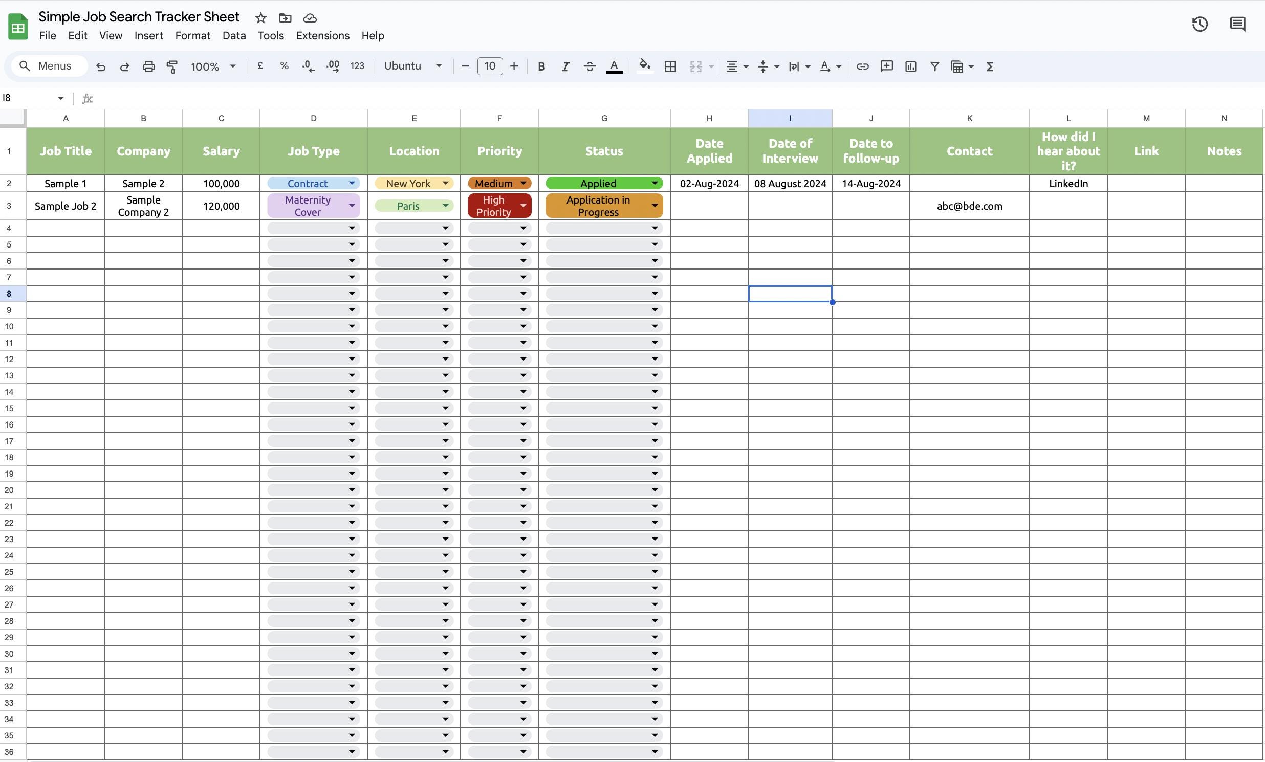 Simple Job Application Tracker Spreadsheet Job Interview Tracker Google ...
