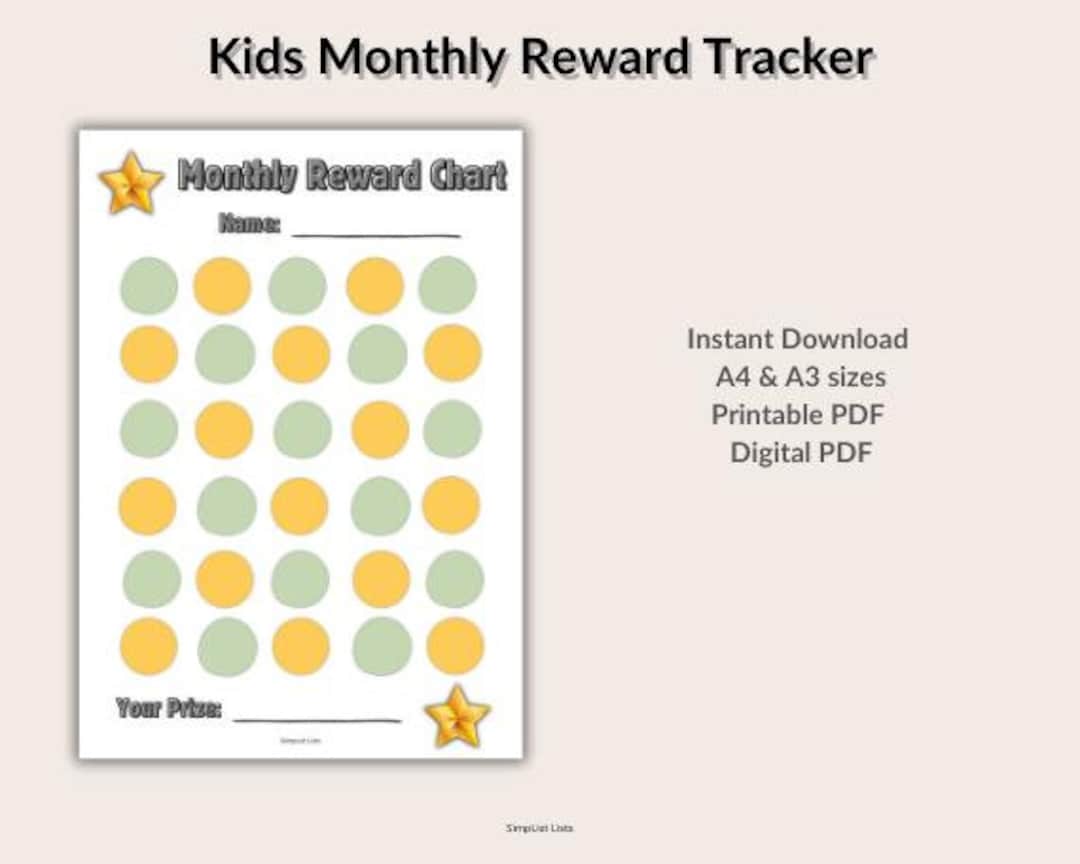 Printable Kids Monthly Reward Chart for Home – Fun Goal Tracker and ...