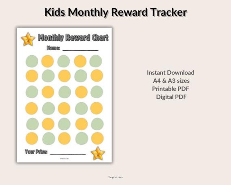 Printable Kids Monthly Reward Chart for Home – Fun Goal Tracker and ...