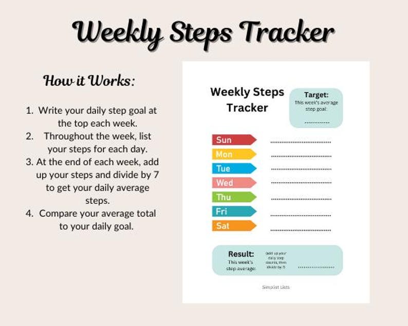 Weekly Step Average Tracker (printable) | Track Your Weekly Step ...