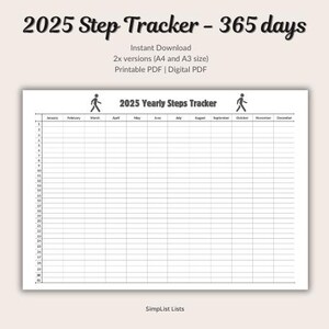 2025 Step Tracker Printable – 365 Day Fitness Log (digital Download) - Etsy