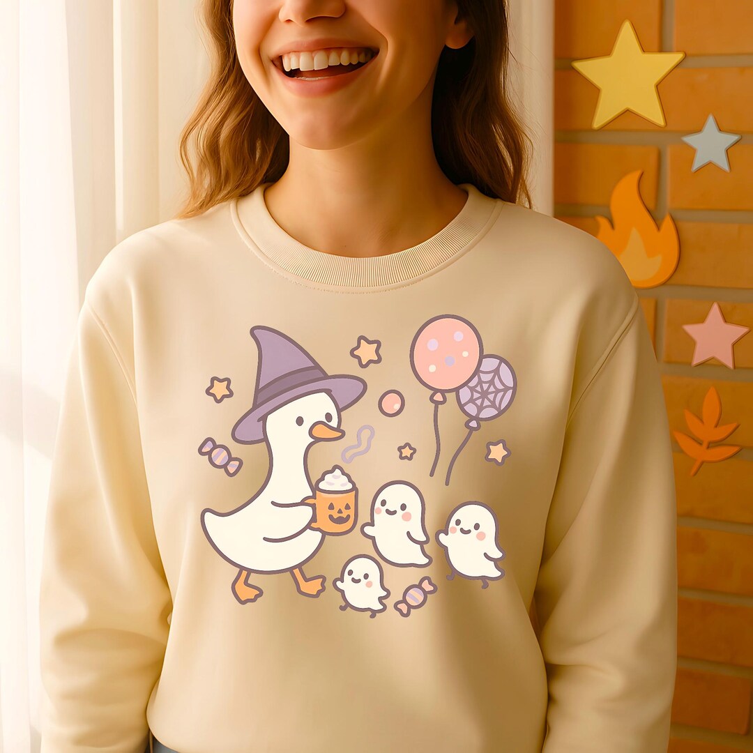 Pumpkin Latte Goose PNG – Cute Halloween Goose With Ghost Friends ...