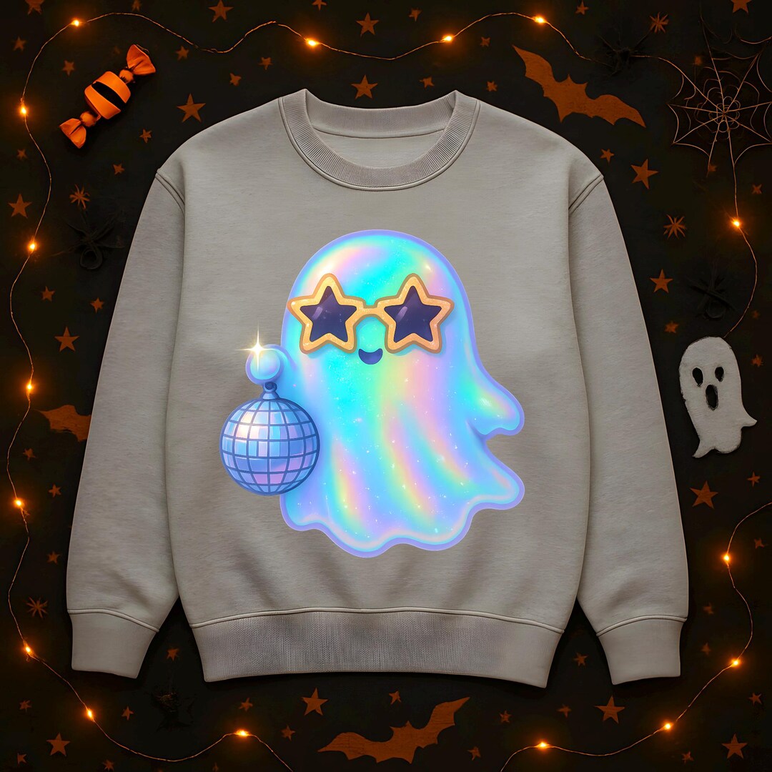 Retro Disco Ghost PNG – Holographic Iridescent Cute Ghost With Star ...