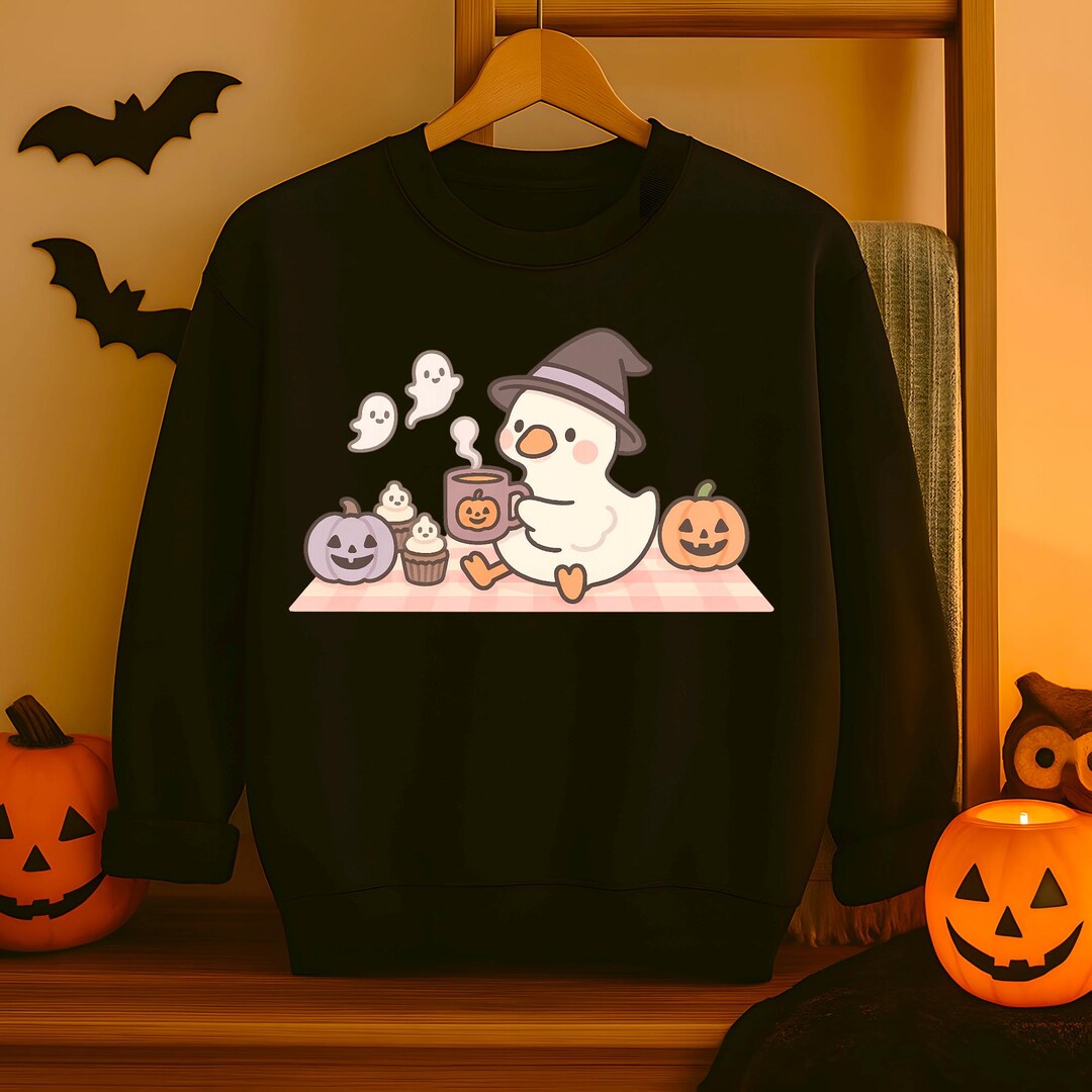 Pumpkin Latte Goose PNG – Cute Halloween Witch Goose With Ghosts ...