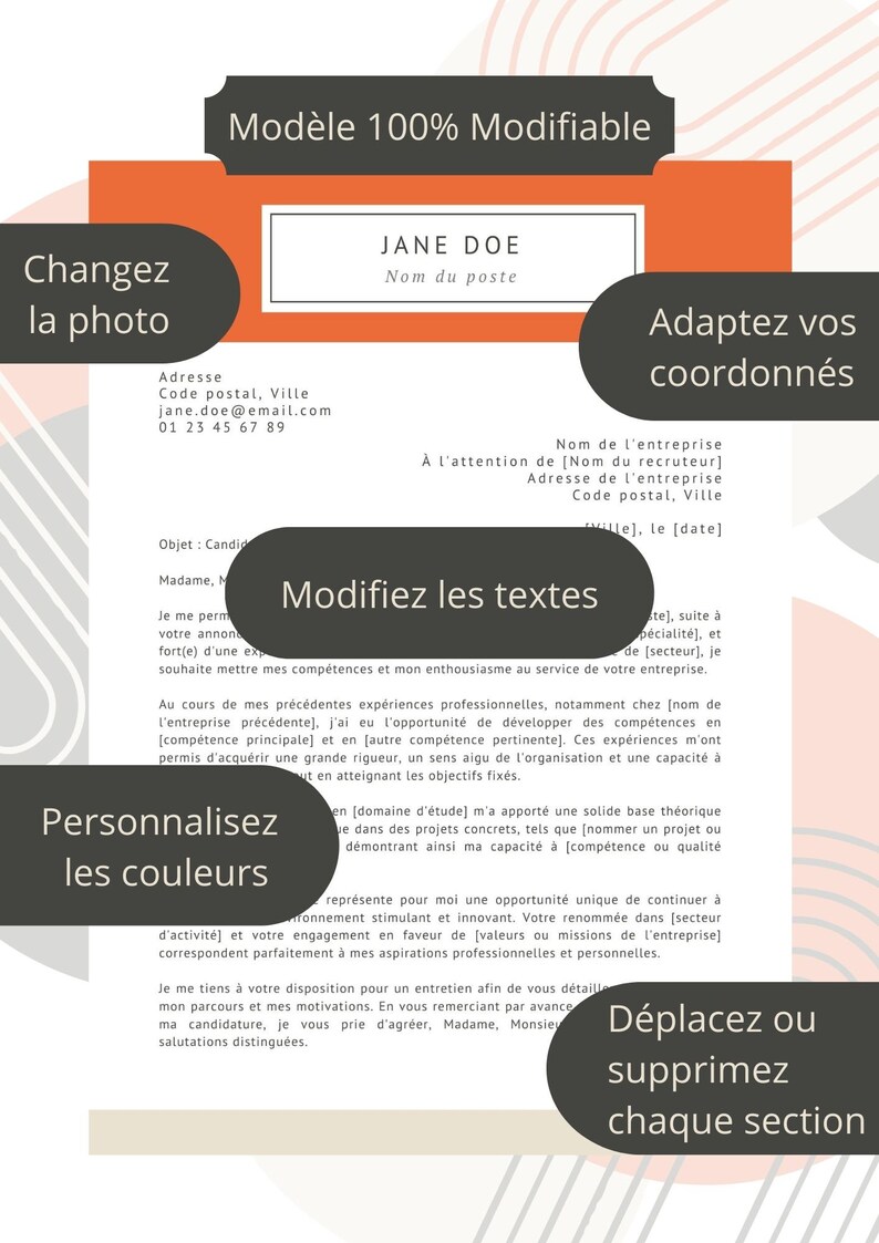 French Cover Letter Template Canva - Etsy