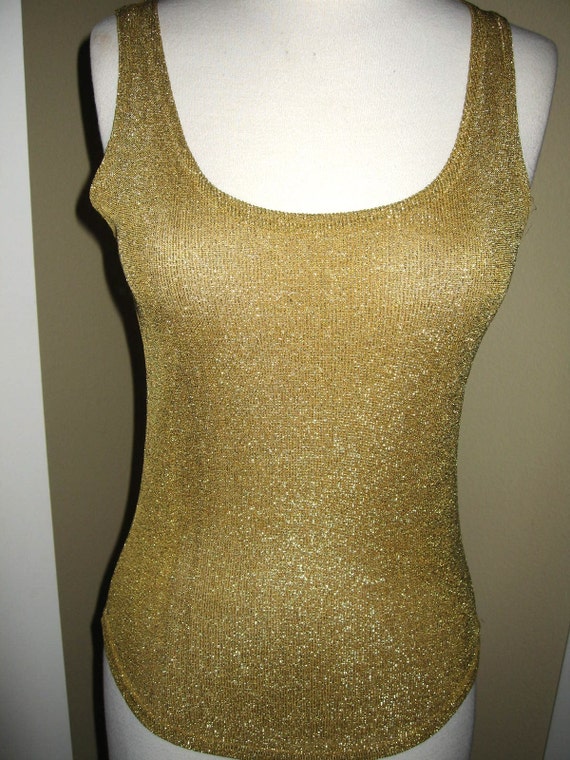 Gold Metallic Tank Top Lurex Sparkle Sweater Vest Etsy