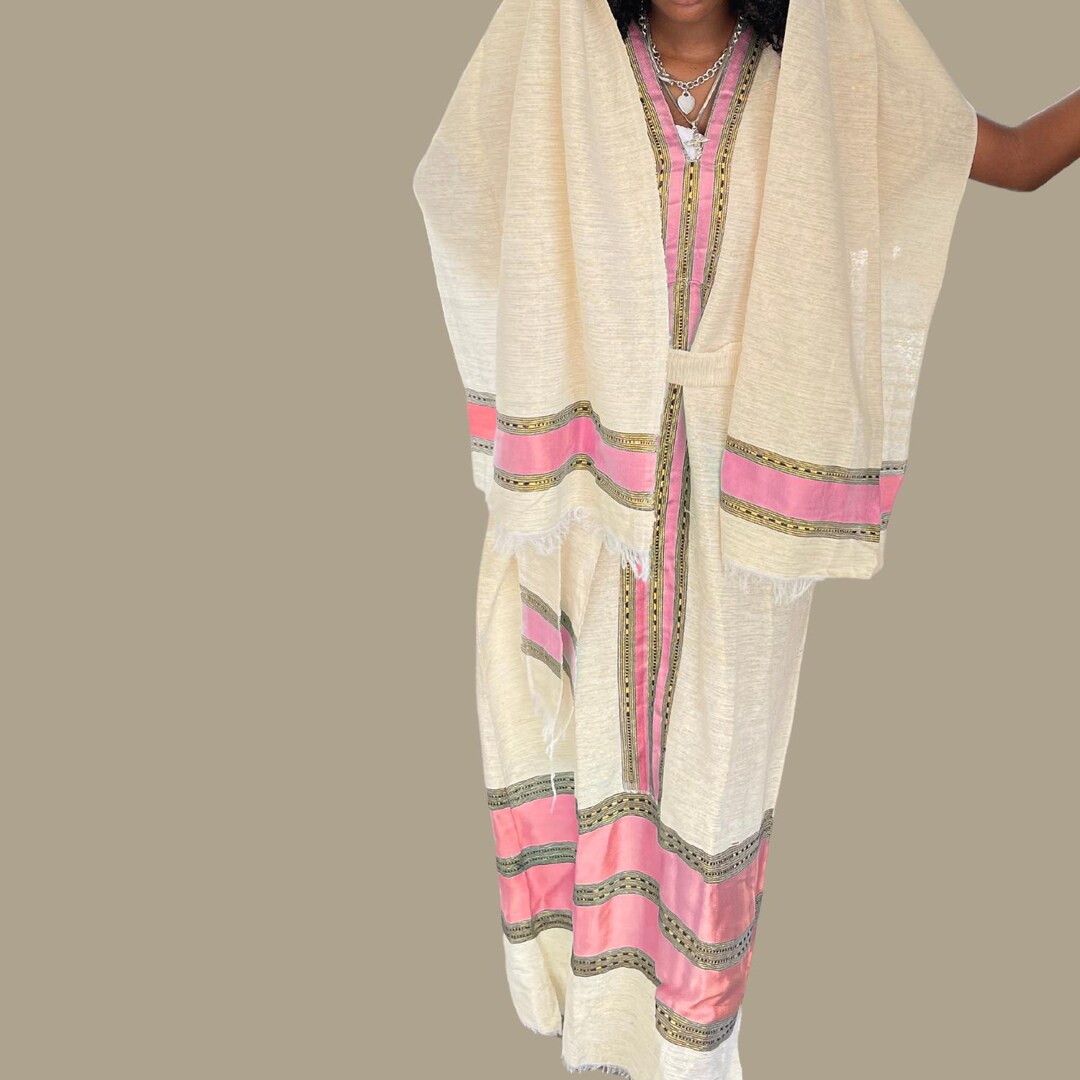 Traditional Ethiopian Coffee Dress With Netela Scarf Classic Habesha ...