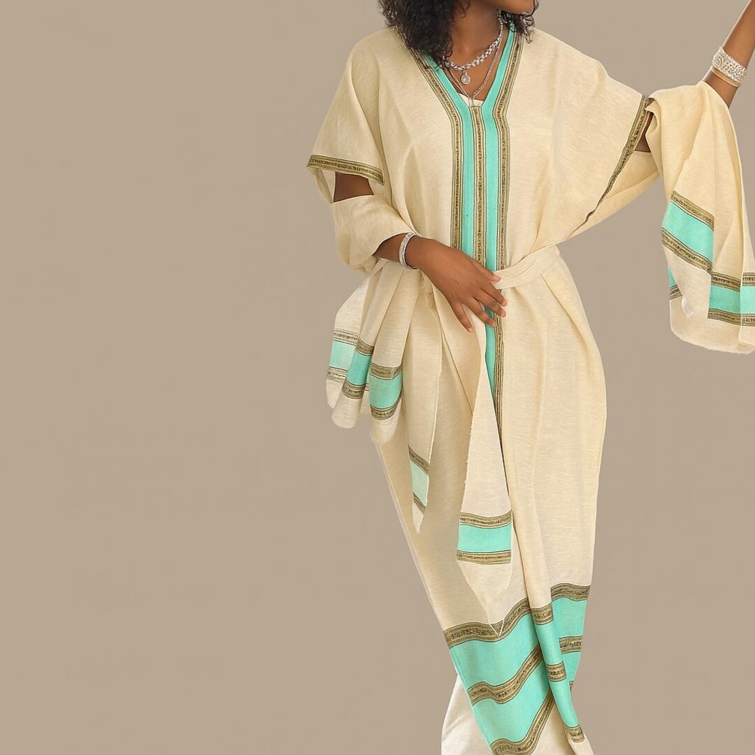 Habesha Traditional Coffee Dress With Netela Scarf Beautiful Long ...