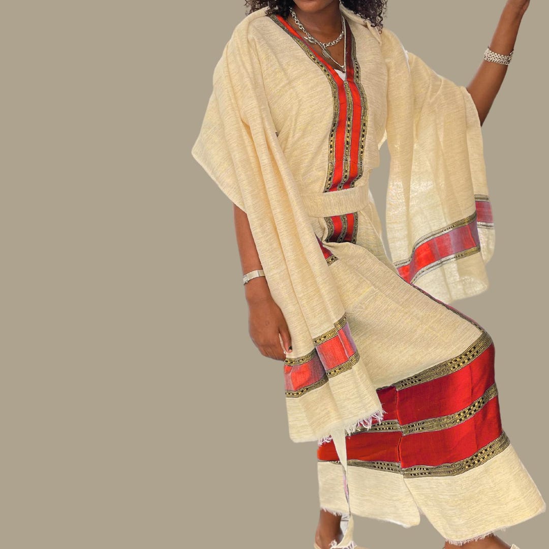 Ruby Red Coffee Dress With Netela Scarf Women’s Buna Dress Comfortable ...