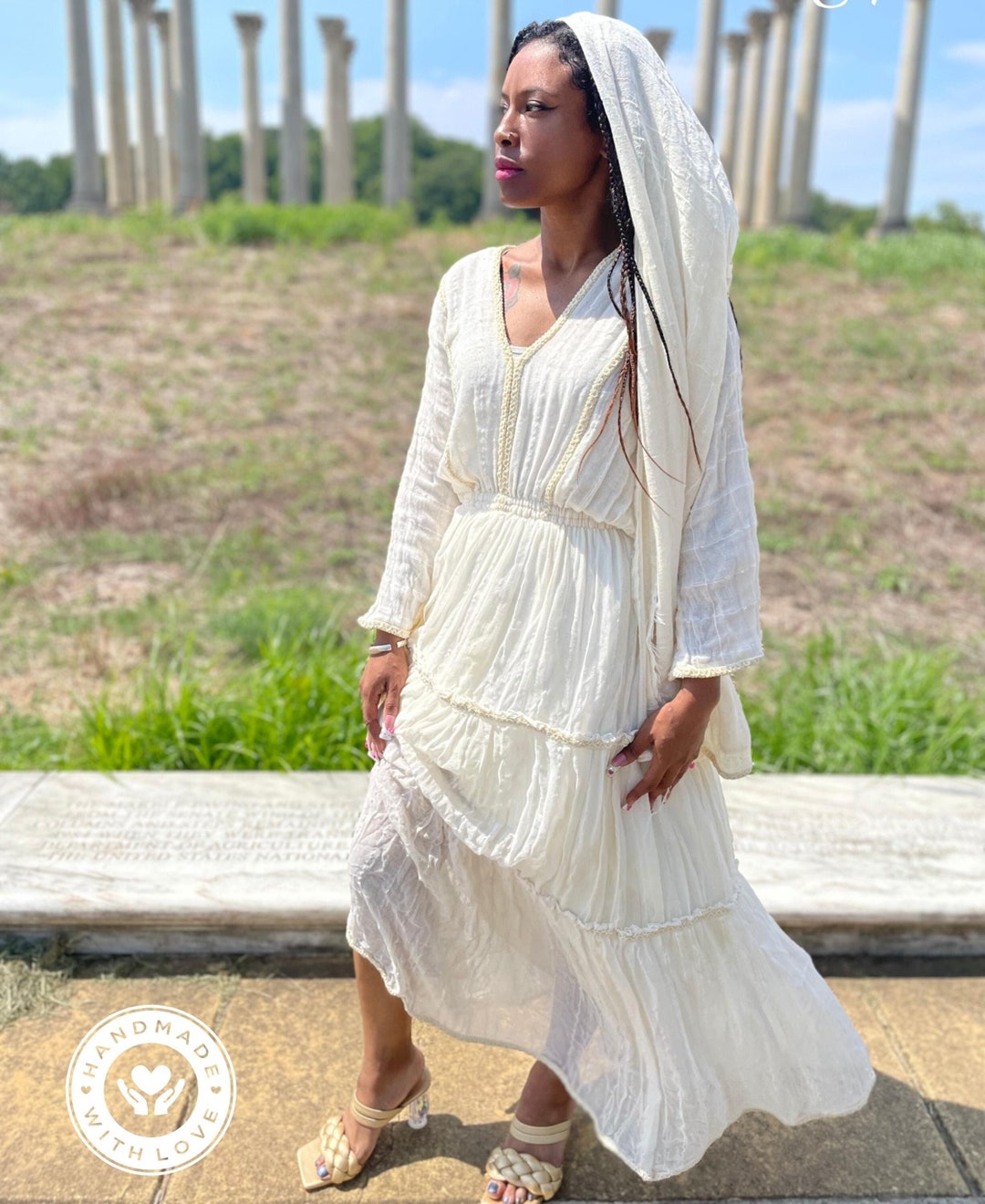 Simple Ethiopian Dress Matching Netela Scarf Shaw Handwoven Habesha ...